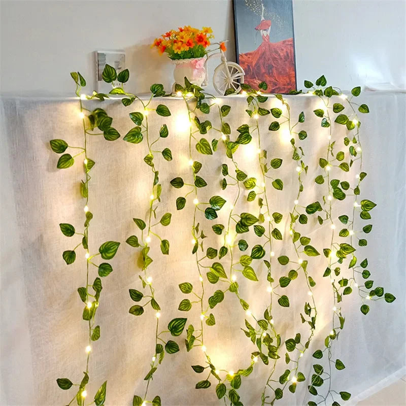 Flower Green Leaf String Lights Artificial Vine Fairy Lights Battery P ...